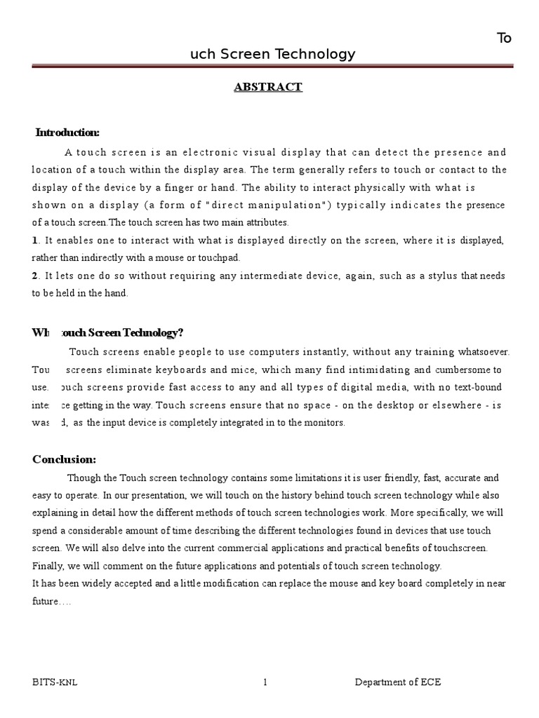 Touchscreen | Download Free PDF | Touchscreen | Personal Computers