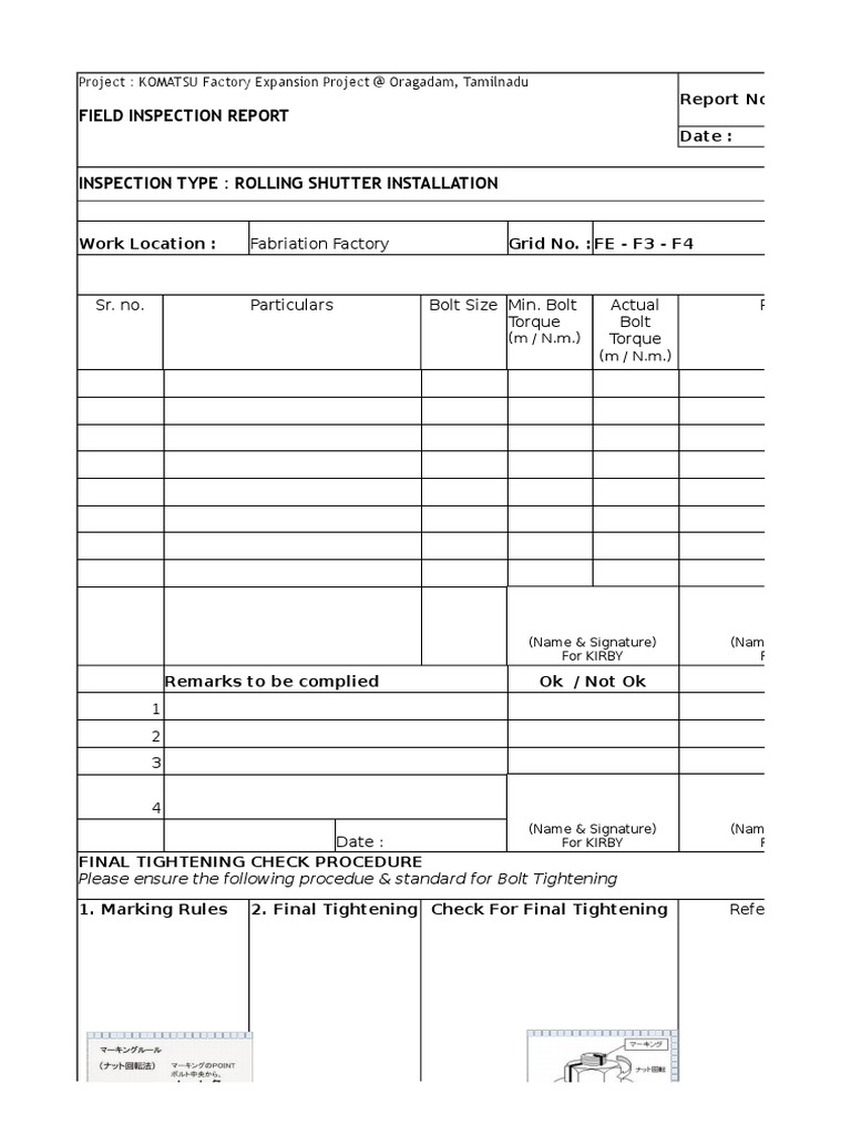 Inspection Checklist-Rolling Shutter | Manufactured Goods | Mechanical ...