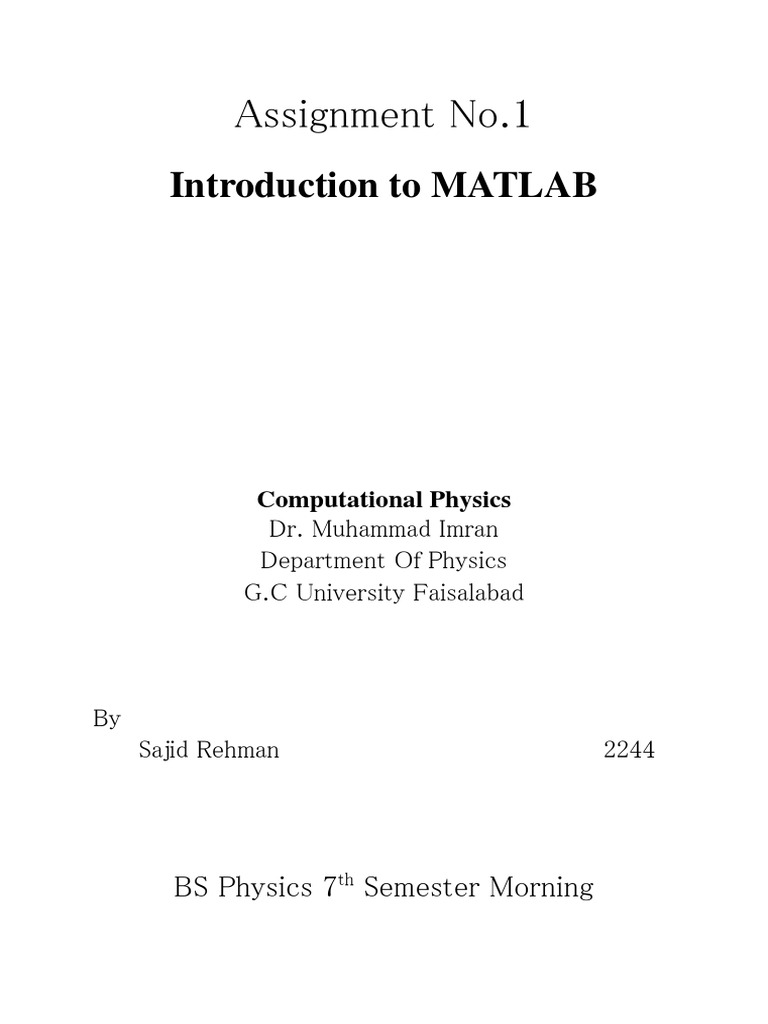 Assignment No.1: Introduction To MATLAB | PDF | Matlab | Matrix (Mathematics)