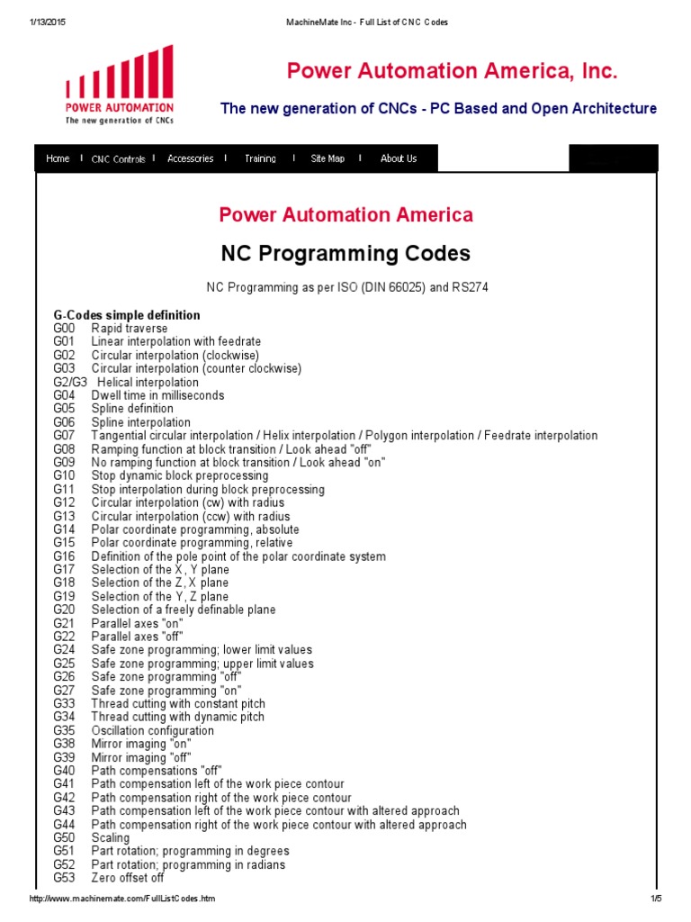 MachineMate Inc - Full List of CNC Codes | PDF | Cartesian Coordinate ...