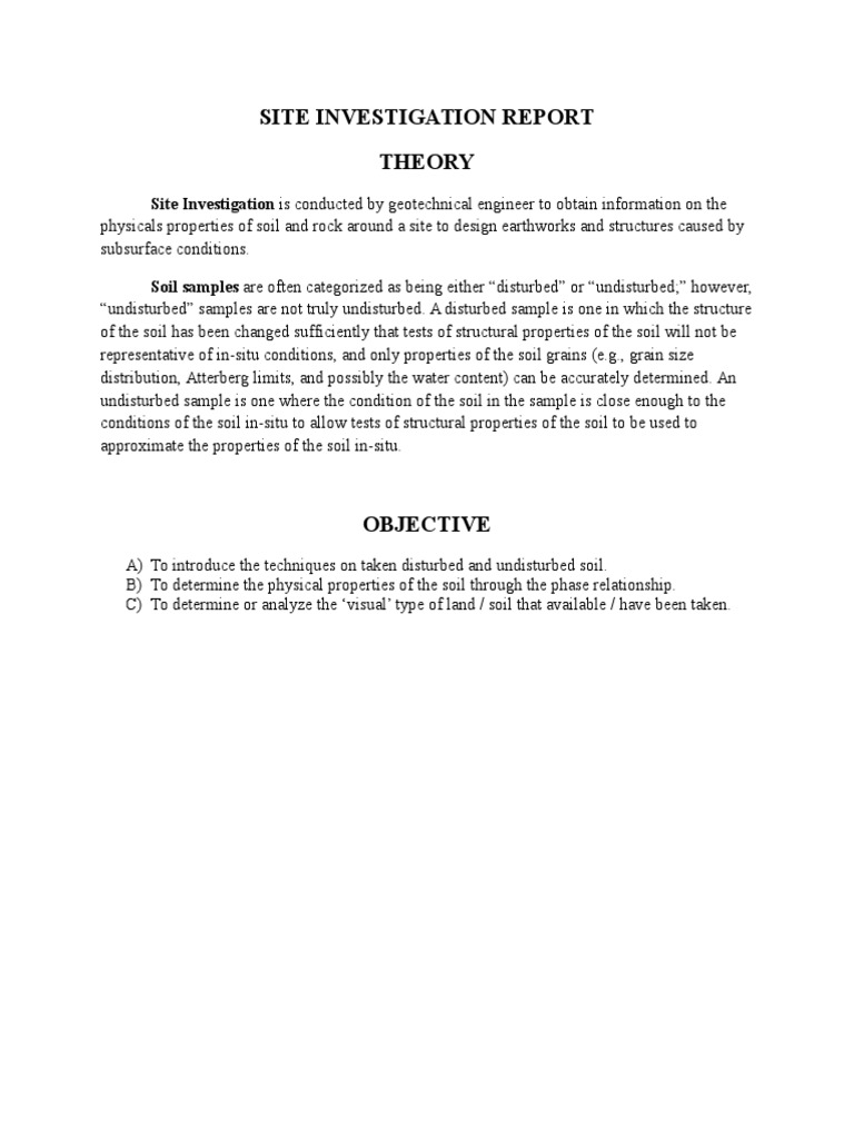 Example SITE INVESTIGATION REPORT | Nature | Engineering