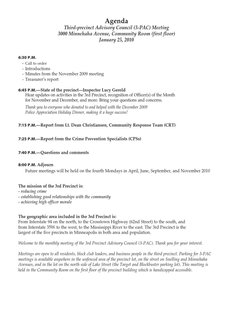 Third-Precinct Advisory Council (3-PAC) Meeting 3000 Minnehaha | PDF ...