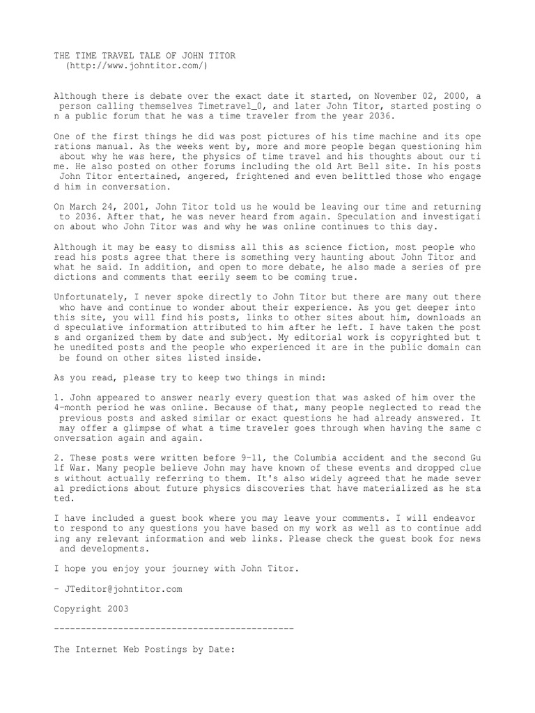 John Titor Letter