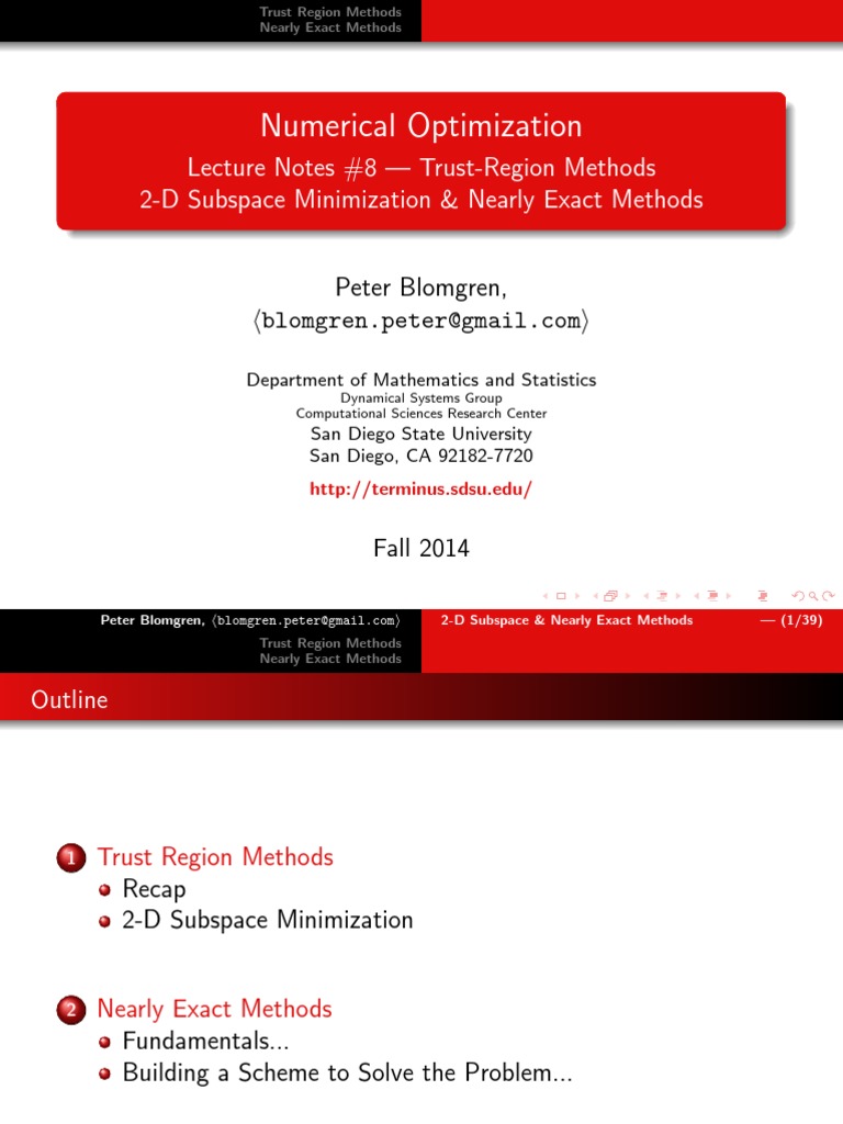 Optimization of Quadratic Models in Trust Region Methods: Two ...