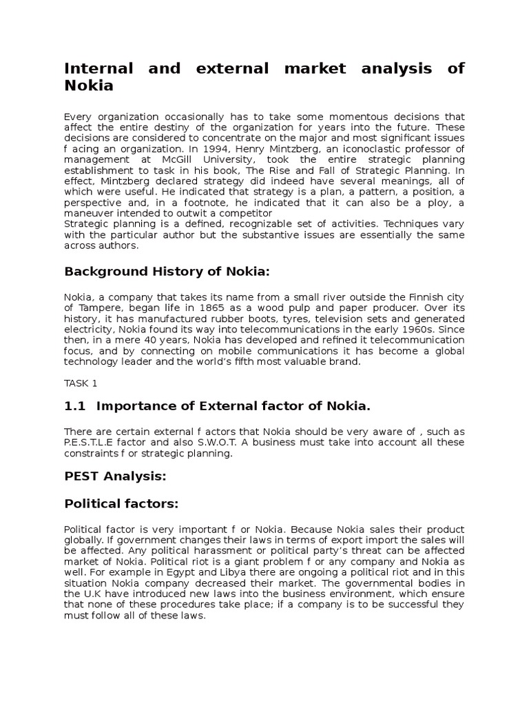Internal and External Market Analysis of Nokia | PDF | Nokia ...