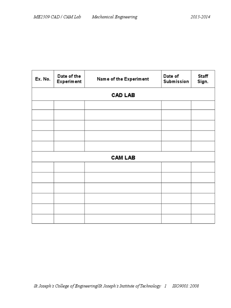 ME2309 CAD CAM Lab Manual | PDF | Computer Aided Design | Numerical Control