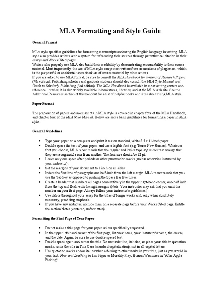 MLA Formatting Guidelines Overview | PDF | Citation | Typography