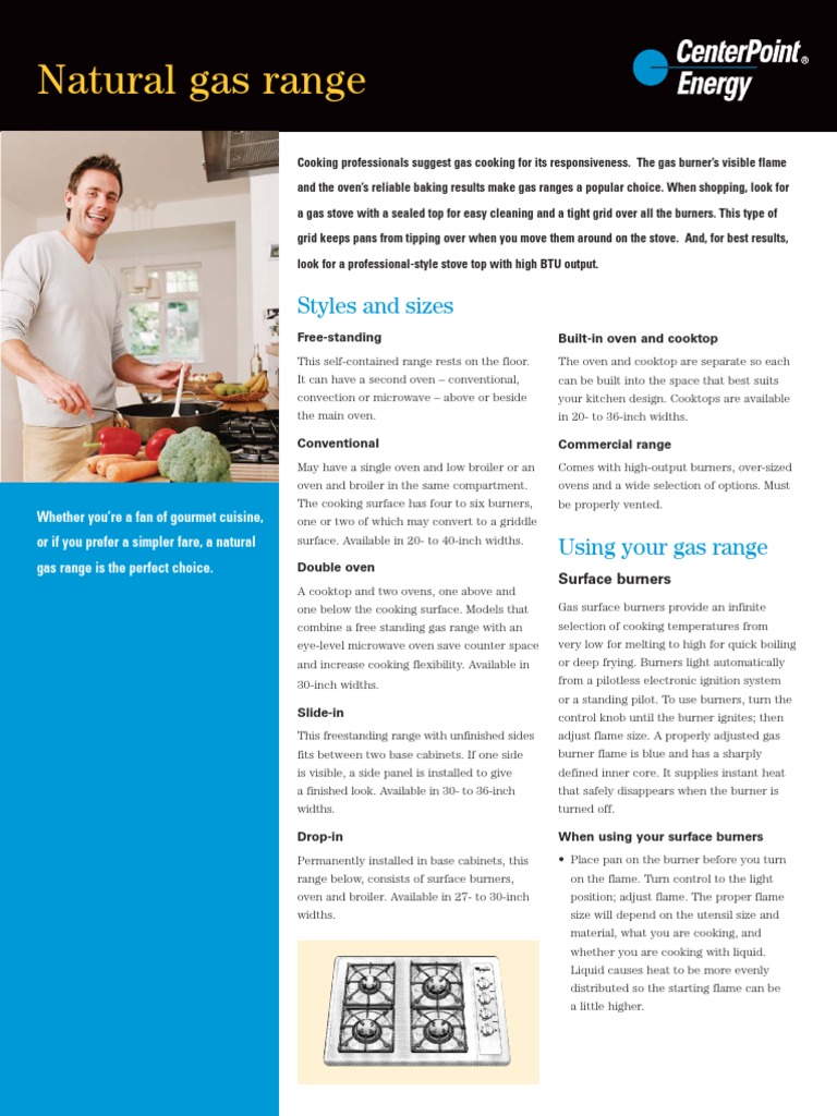Natural Gas Range: Styles and Sizes | PDF | Oven | Grilling