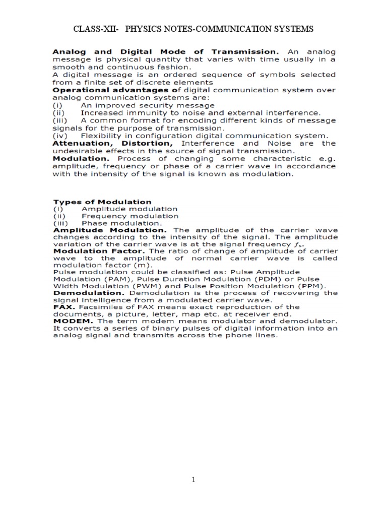 Class-Xii - Physics Notes-Communication Systems | PDF | Finance & Money ...