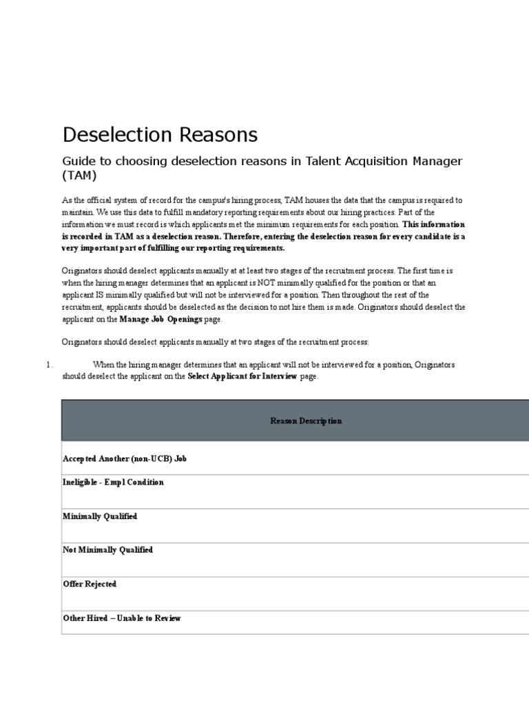 Deselection Reasons: Guide To Choosing Deselection Reasons in Talent ...