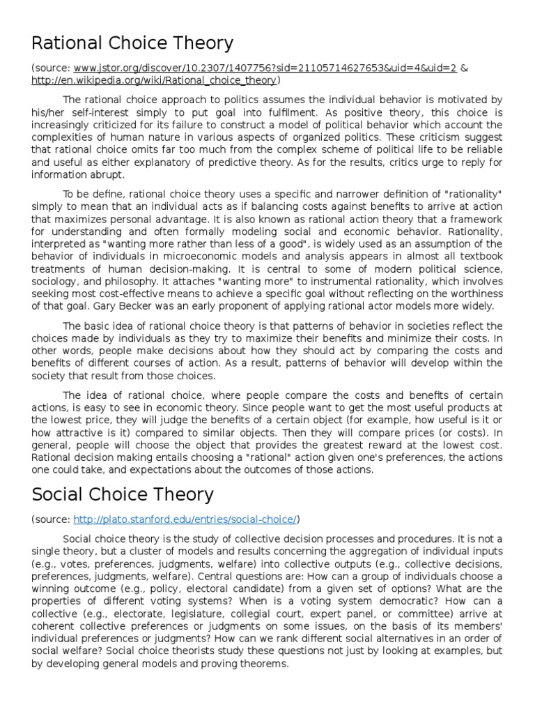 Rational Choice Theory | PDF