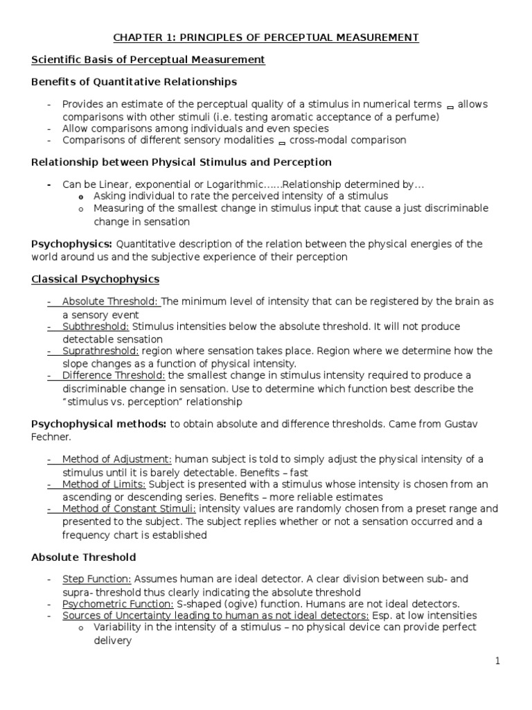 Chapter 1 Notes | PDF | Psychophysics | Perception