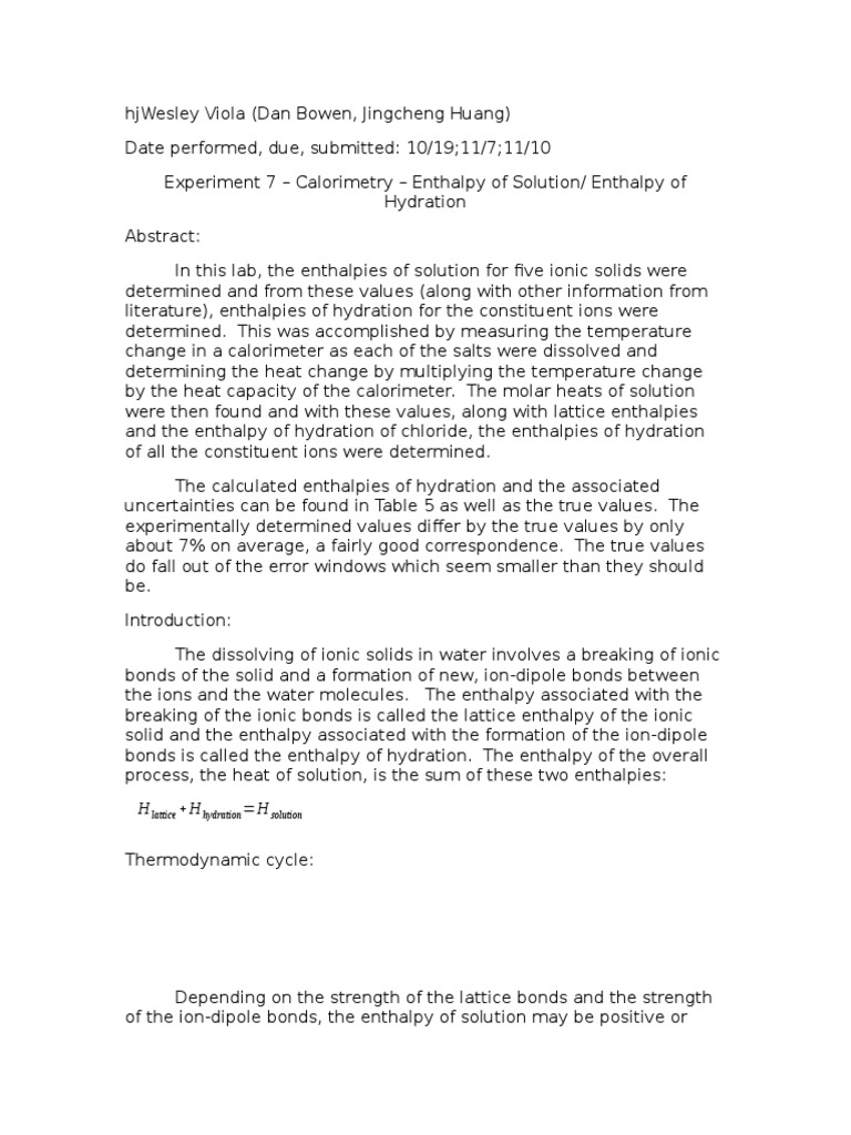 Lattice Hydration Solution | PDF | Solvation | Materials Science