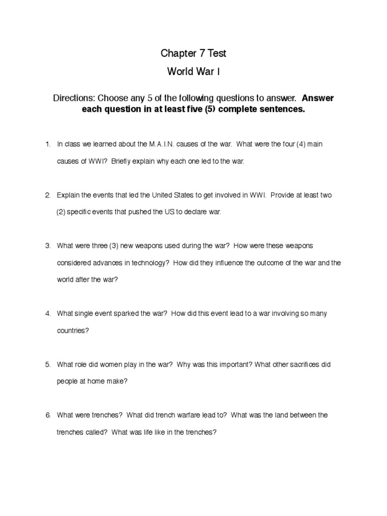 Wwi Test | PDF | Politics | Social Science