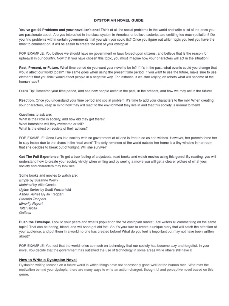 Guide to Writing Dystopian Novels | PDF | Dystopia | Utopian And ...