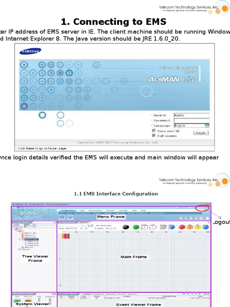 Connecting to EMS Interface - Main Window Frames | PDF