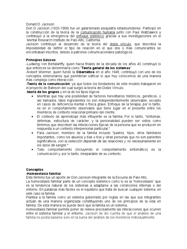 Contribuciones de Don D. Jackson a la Terapia Familiar | PDF | Teoría ...