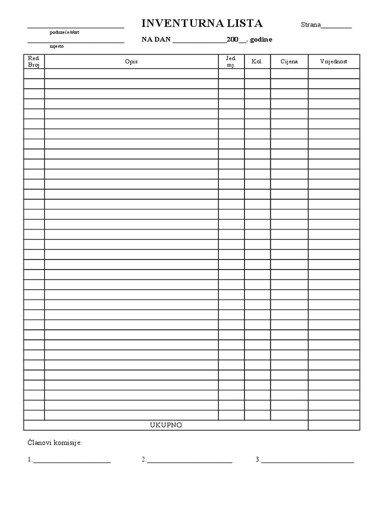 Inventurna Lista Prazna | PDF