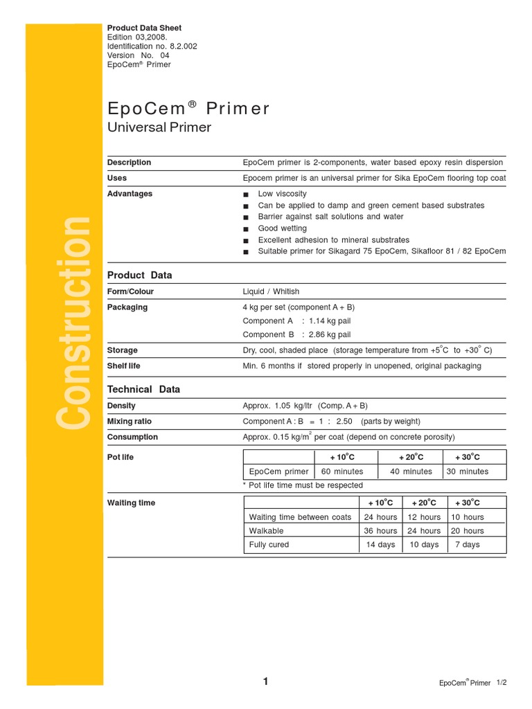 Epocem Primer | PDF | Epoxy | Water