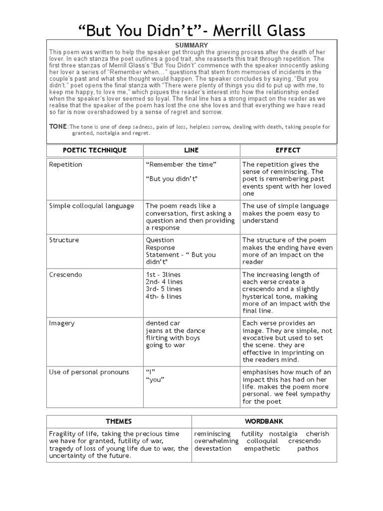 Analysis of "But You Didn't" Poem | PDF | Poetry