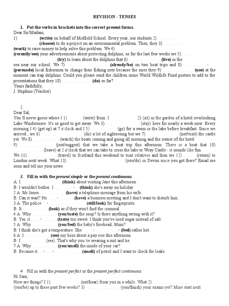REVISION Tenses Exercises | Download Free PDF | Leisure