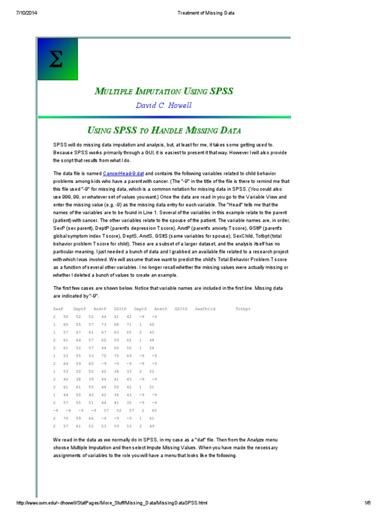 Treatment of Missing Data | PDF | Spss | Regression Analysis