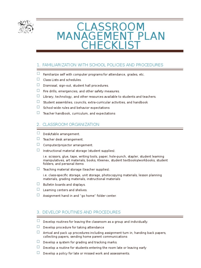 Elementary Classroom Management Checklist | PDF | Differentiated ...