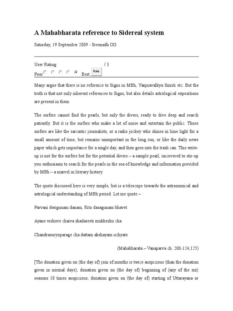 A Mahabharata Reference To Sidereal System | PDF | Zodiac | Ancient ...