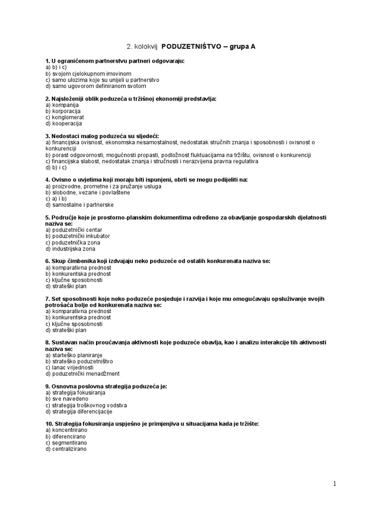 PITALICE Drugi Kolokvij Iz Poduzetništva | PDF