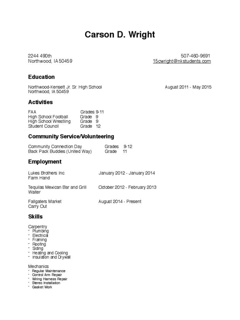 Carson D. Wright's Resume Summary | PDF