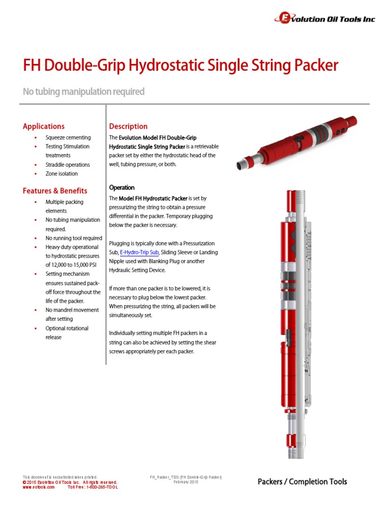 FH Double-Grip Packer Technical Datasheet | Manufactured Goods | Nature