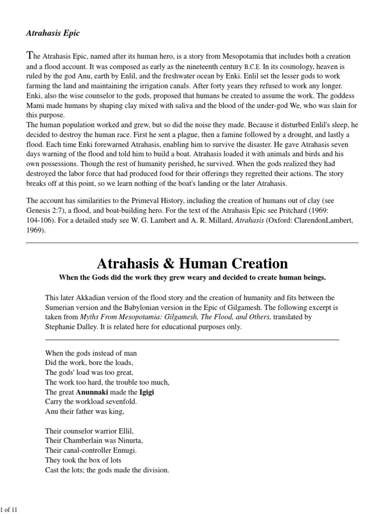 Atrahasis Epic | PDF | Mesopotamian Mythology | Ancient Semitic Religions