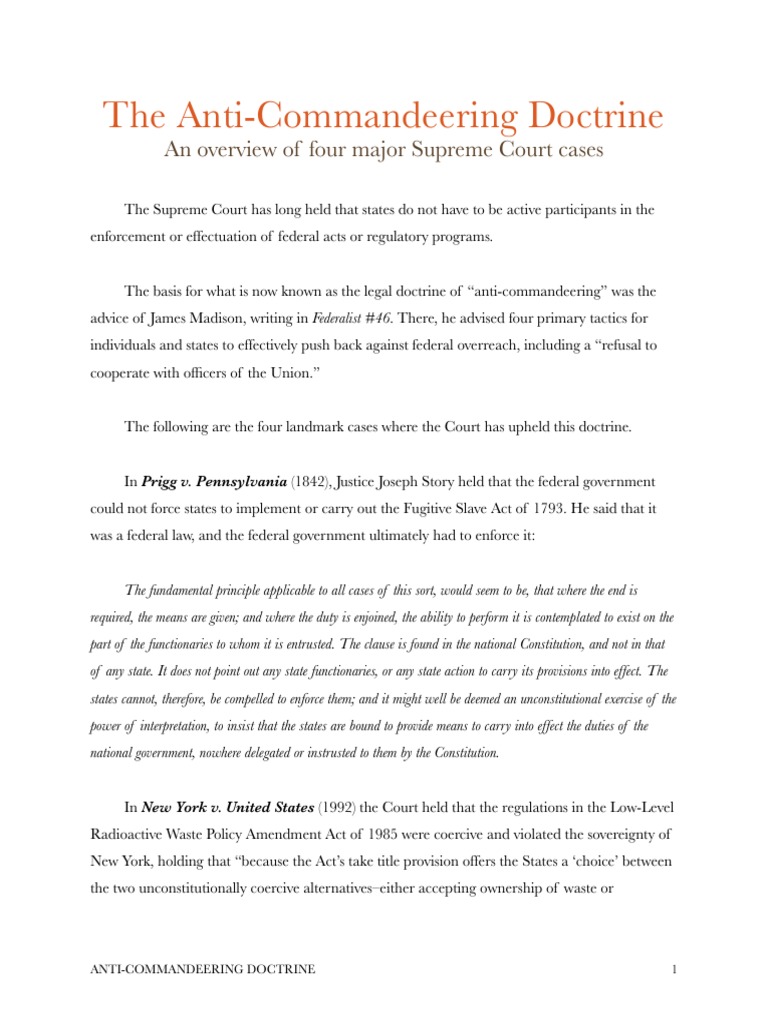 The Anti-Commandeering Doctrine: Legal Basis For States To Stop ...