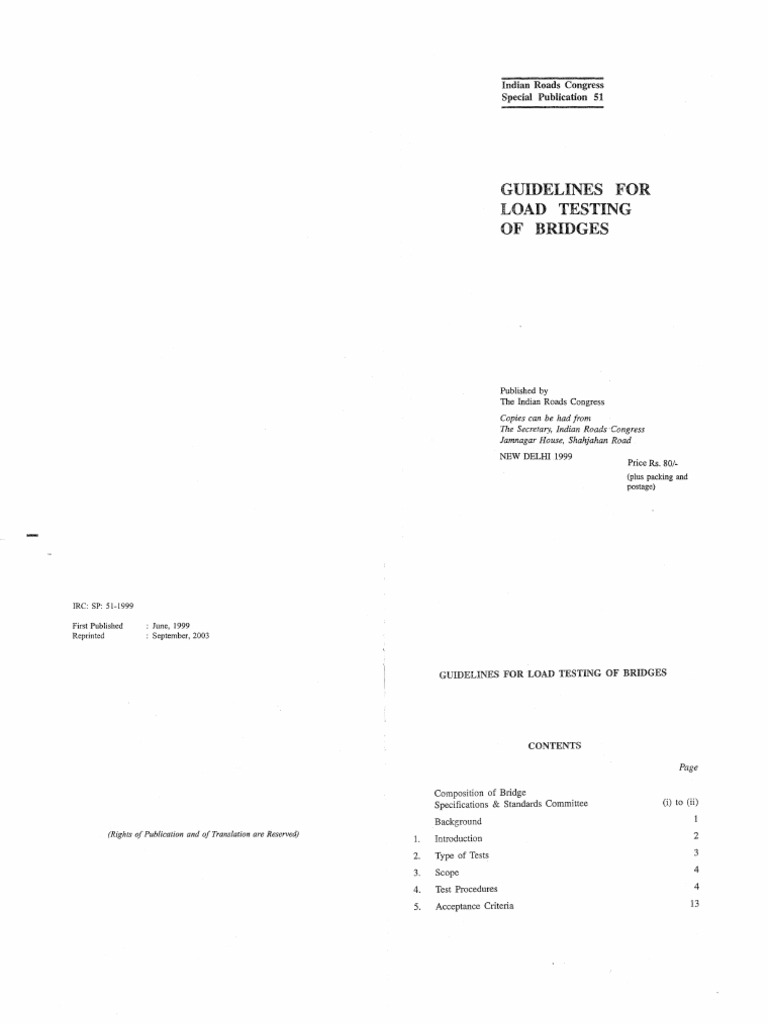 IRC SP 51: Bridge Load Testing Guidelines | PDF | Structural Load ...