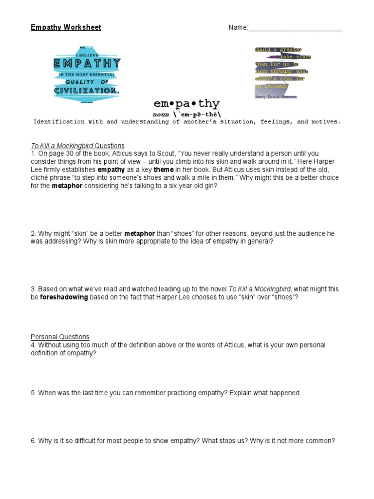 Empathy Worksheet | PDF | To Kill A Mockingbird | Empathy