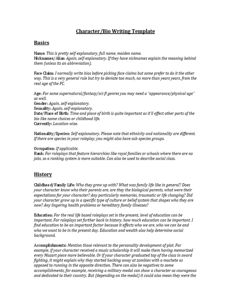 Character Bio Template | PDF | Plot (Narrative) | Family