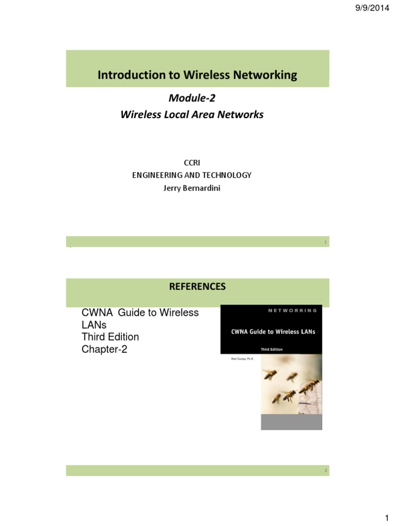 Introduction To Wireless Networking: Module-2 Wireless Local Area ...