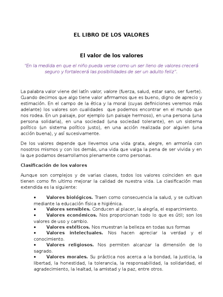 El Libro De Los Valores Pdf Tolerancia Moralidad