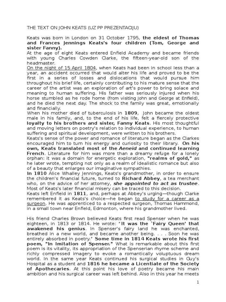 John Keats Text | PDF | John Keats | Romanticism