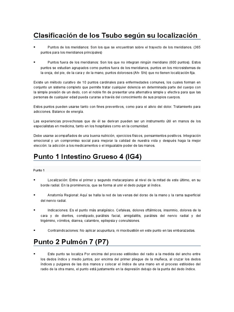 Clasificación de Los Tsubo Según Su Localización | PDF | Mano | Codo