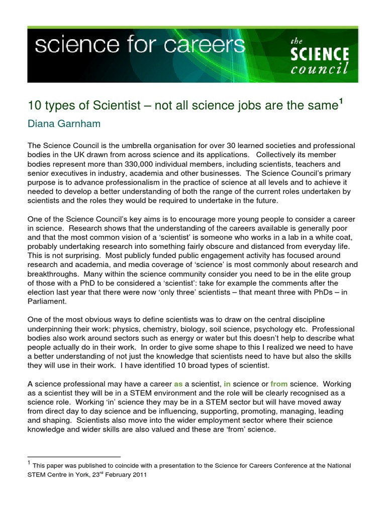 10 Types of Scientists Explained | PDF | Scientist | Science