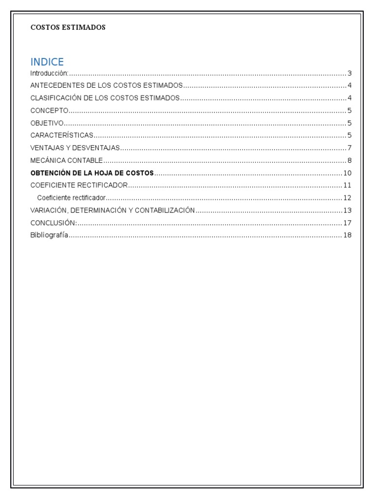 Costos Estimados | PDF | Costo | Contabilidad