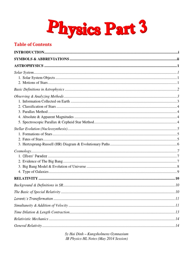 HL Physics Notes - Part 3 (Astrophysics & Relativity) | PDF | Stars ...