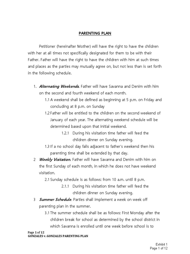 Final Parenting Plan PDF | PDF | Parenting | Relationships