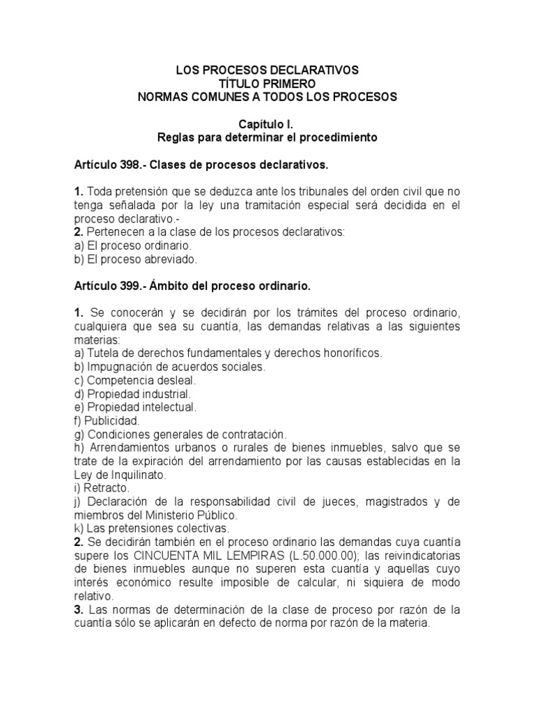 Los Procesos Declarativos en Honduras | PDF | Demanda judicial | Propiedad
