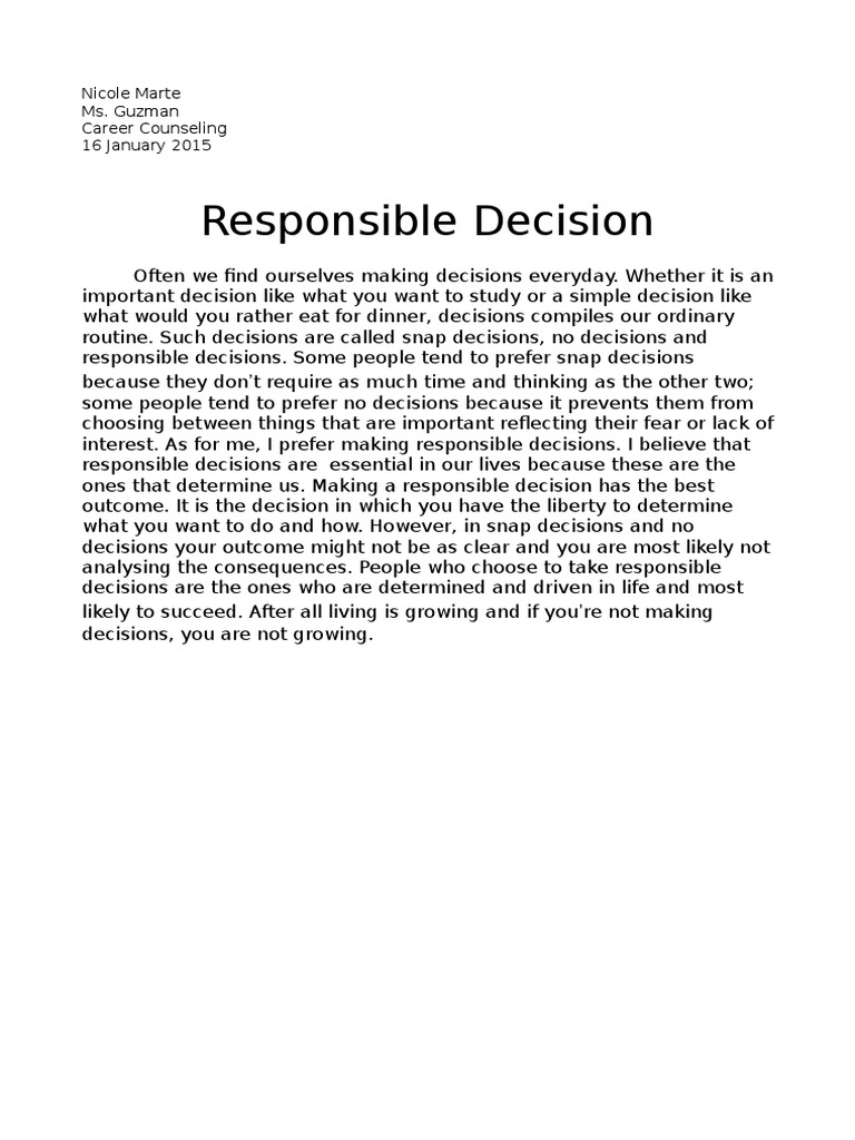 The Importance of Responsible Decisions | PDF