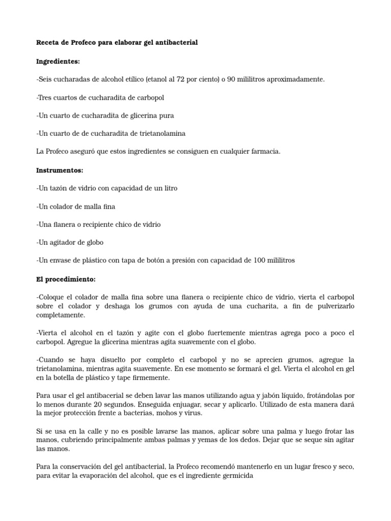 Elavoracion de Gel Antibacterial | PDF