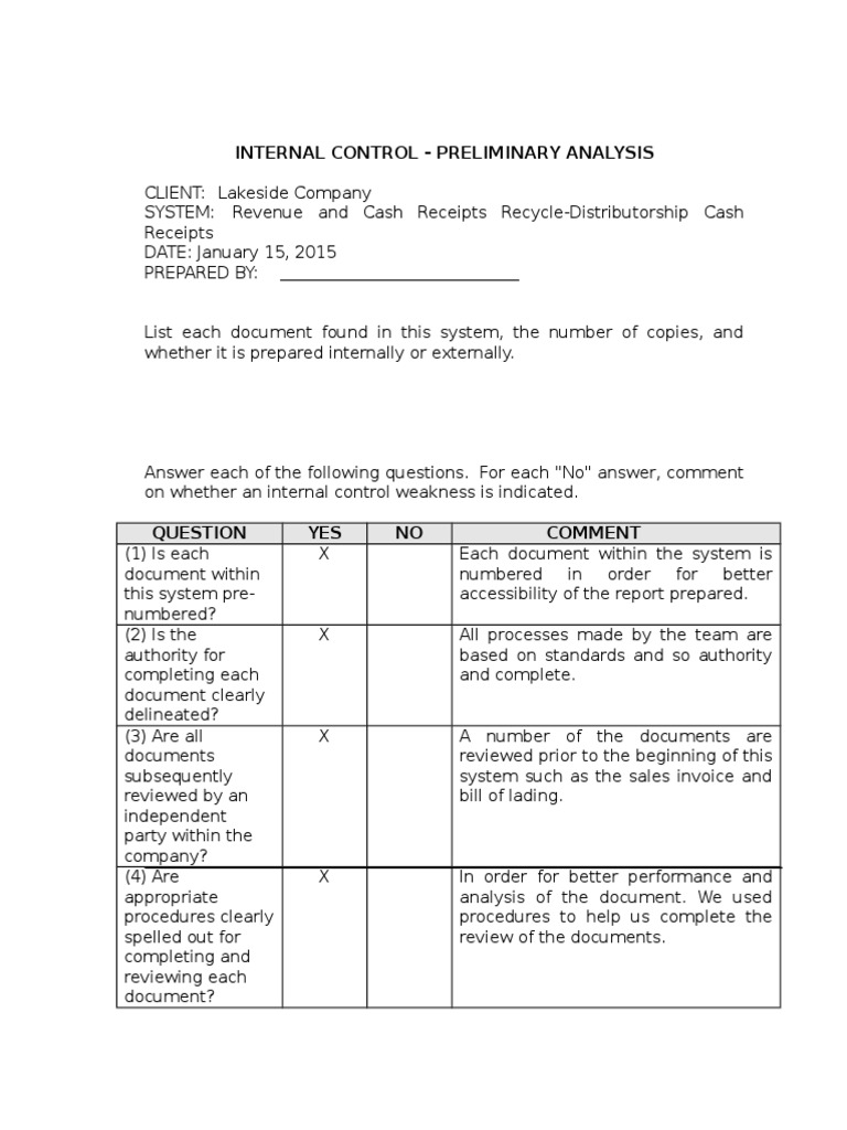 Internal Control - Preliminary Analysis | PDF | Invoice | Business ...
