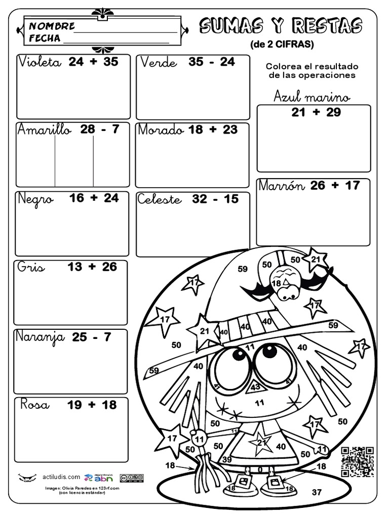 Sumas y Restas para Colorear | PDF | Métodos y materiales de enseñanza