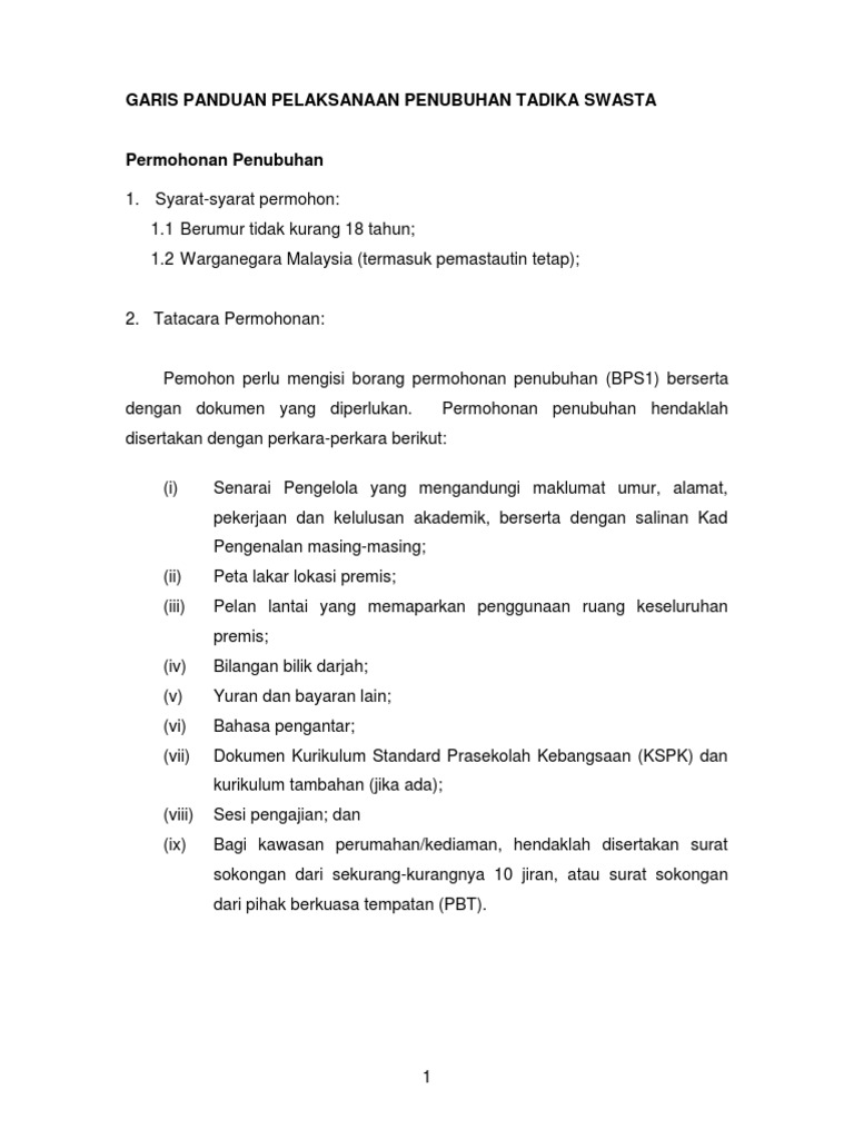 Garis Panduan Penubuhan Taska | PDF